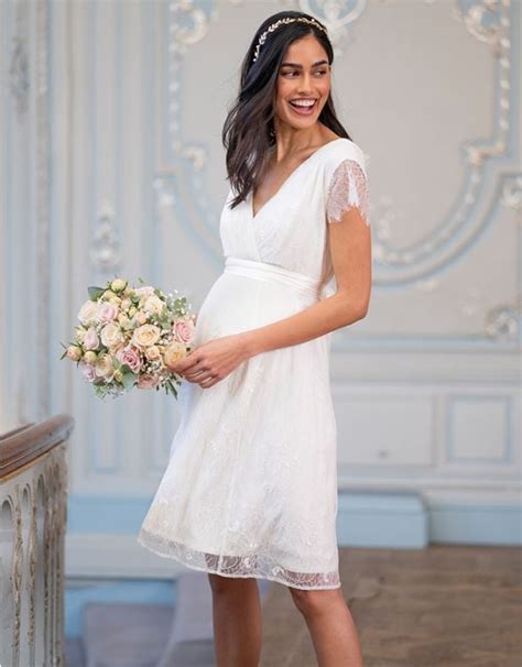 Short Lace V Neck Maternity Wedding Dress Seraphine