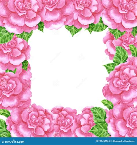 Hand Drawn Watercolor Pink Azalea Frame Boarder Isolated On White