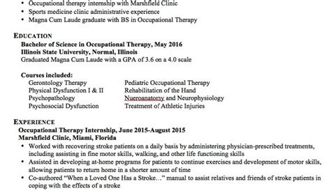 Occupational Therapy Assistant Resume Template Occupational Therapy