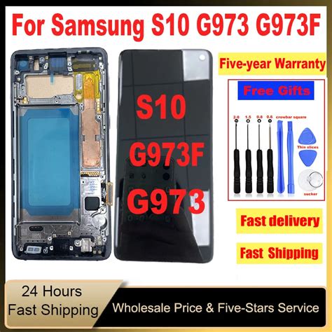 삼성 갤럭시 S10 G973 G973F G973U G973A LCD 디스플레이 터치 스크린 어셈블리, 프레임이 있는 오리지널 ...