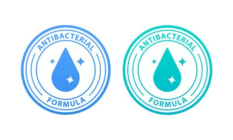 항균 공식 벡터 아이콘입니다 항균 비누 또는 방부제 젤 라벨 화장실 젤 세제 손 비누 및 화학 제품 포장의 밀봉 벡터 그림 살균에 대한 스톡 벡터 아트 및 기타 이미지