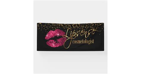 Hot Pink Lips With Gold Glitter Confetti Banner Zazzle