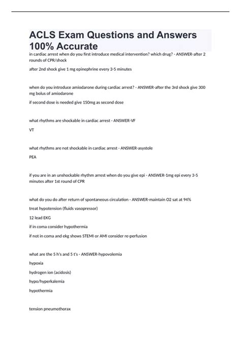 ACLS Exam Questions And Answers 100 Accurate Acls Stuvia US
