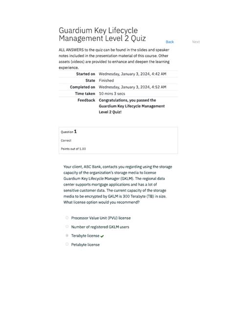 Guardium Key Lifecycle Management Level 2 Quiz Passed 24 Pdf