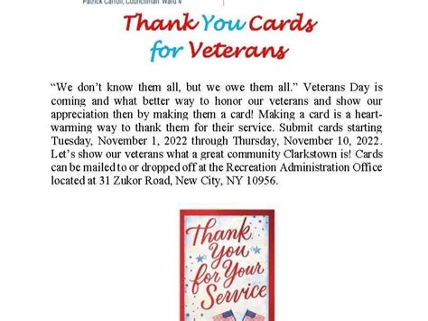 Town Of Clarkstown Thank You Cards For Veterans New City NY Patch