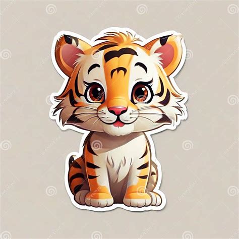 Cartoon Illustration Of A Cute Tiger Cub With Big Eyes And An Adorable