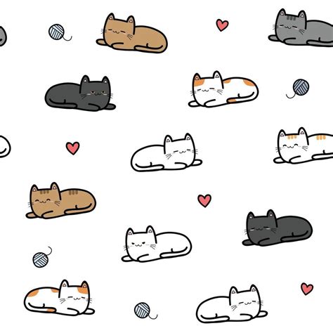 Cute Cat Kitten Sleeping Cartoon Doodle Seamless Pattern 2398994 Vector