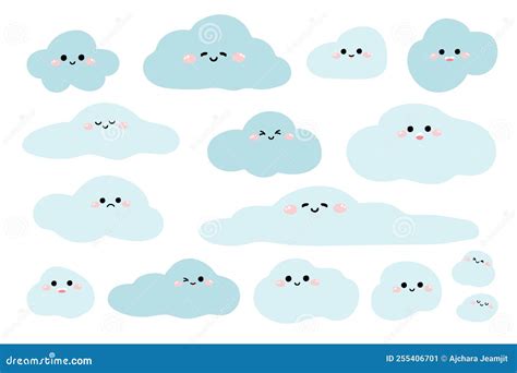 Icon Set Of Cloud In Various Feelingcute Emoji Cartoon Stock Vector