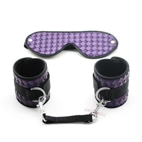 Smspade 2pieces Lot Purple PU Fetish Bondage Kit Erotic Handcuffs