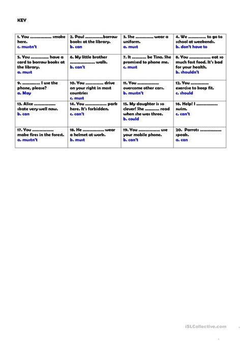 Modal Verbs Multiple Choice English Esl Worksheets Multiple Choice