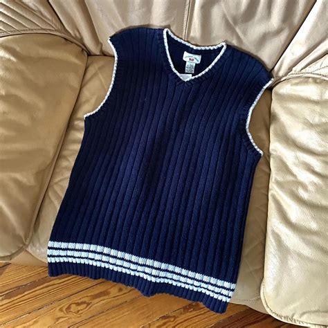 Vintage Navy Blue Chunky Knit Sweater Vest With Depop