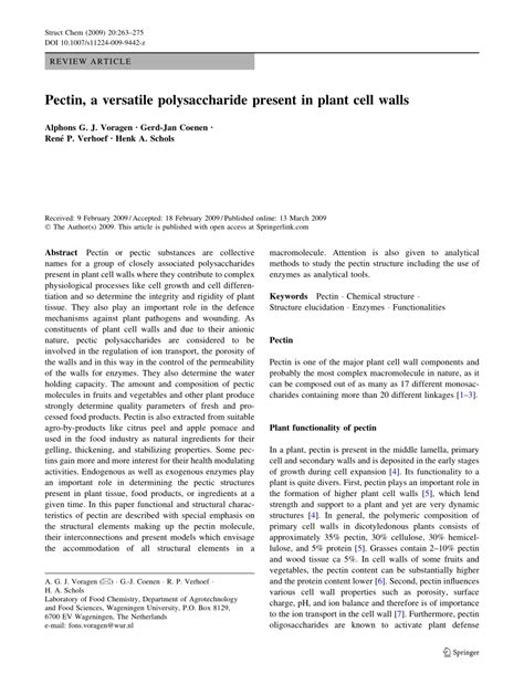 Pdf Pectin A Versatile Polysaccharide Present In Plant Cell Walls