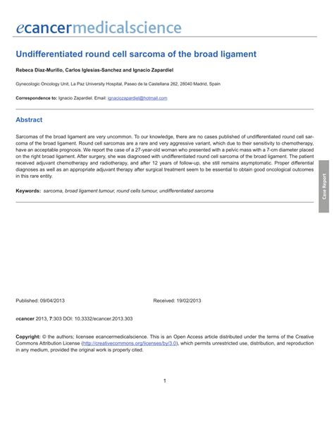 Pdf Undifferentiated Round Cell Sarcoma Of The Broad Ligament