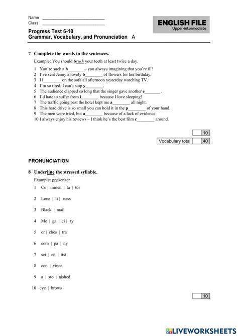 English File Upper Intermediate Progress Test Units 6 10 Online
