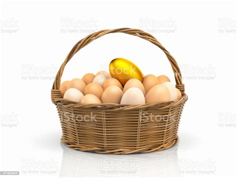 황금 알 등나무 바구니 닭고기 달걀입니다 3 차원 일러스트 레이 션 가득 찬에 대한 스톡 사진 및 기타 이미지 가득 찬
