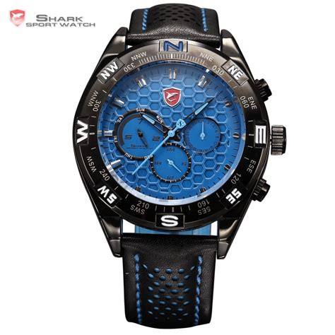 SHARK Sport Watch Blue 6 Hands Dual Time Date Day Display Calendar ...