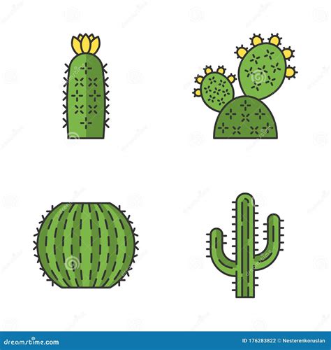 Conjunto De Iconos De Color De Cactus Silvestres Ilustración Del Vector