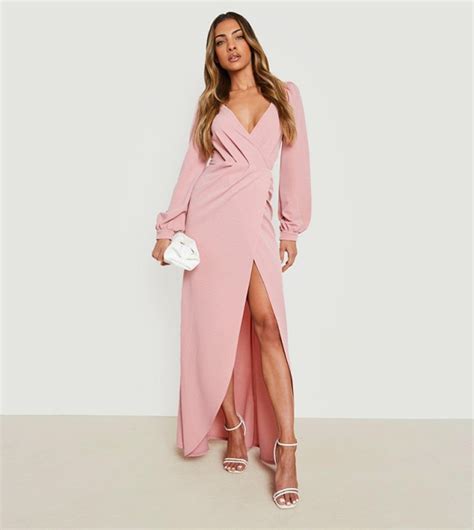 Buy Boohoo Off The Shoulder Wrap Maxi Dress In Pink 6thstreet Qatar