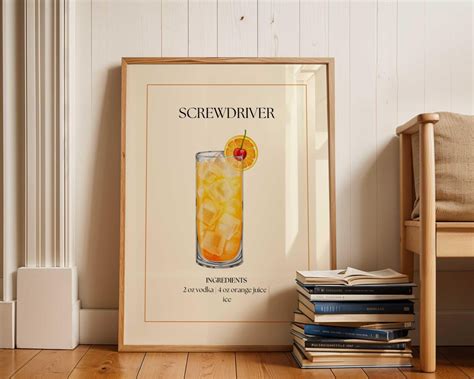 Screwdriver Digital Wall Art Print Bar Cart Decor Cocktail Recipe