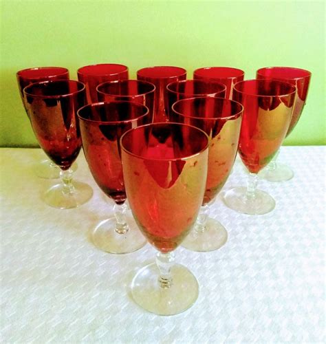 Vintage Ruby Water Goblets White Wine Glasses Set Of 4