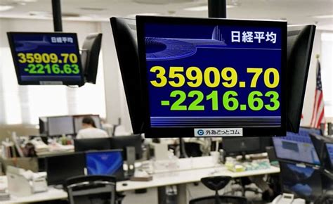 東証急落、歴代2番目の下落幅 終値2216円安、米景気減速で ｜ 共同通信