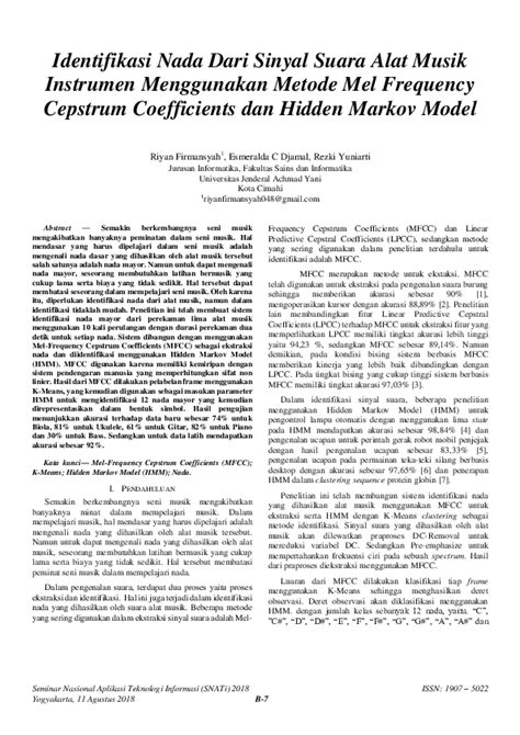Pdf Instrumen Menggunakan Metode Mel Frequency Cepstrum Coefficients Dan Hidden Markov Model