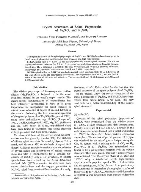 Pdf Crystal Structures Of Spinel Polymorphs Of Fe Sio4 And