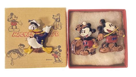 Lot 3 1936 Wood And Enamel Walt Disney Pin Backs