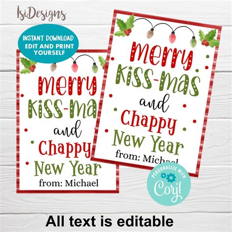 Merry Kiss Mas And Chappy New Year Gift Tag Holiday Etsy