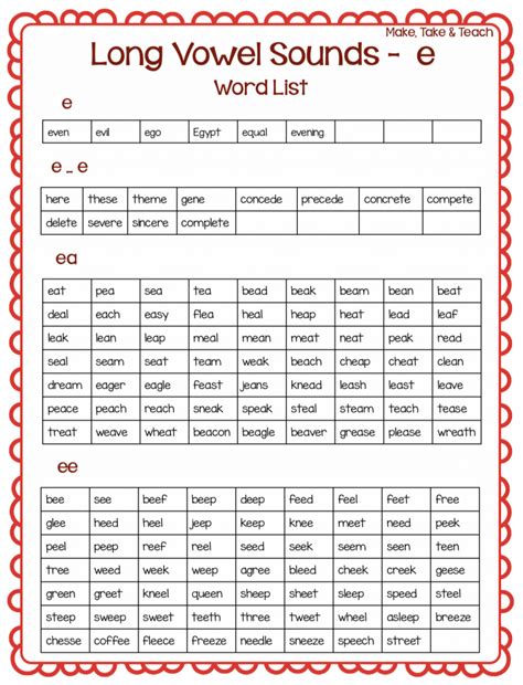 Long Vowel E Sound Words List