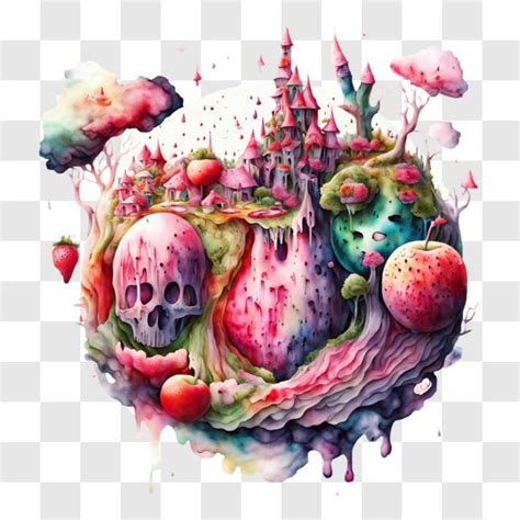 Descarga Pintura Colorida De La Tierra Con Frutas Y Calaveras PNGs En