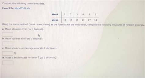 Solved Consider The Following Time Series Data Excel File