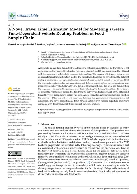 Pdf A Novel Travel Time Estimation Model For Modeling A Green Time Dependent Vehicle Routing