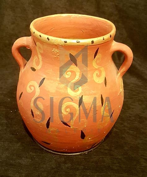 Vas Din Lut Pictat Si Semnat De Artista Valentina Drutu H 18 Cm