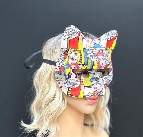 Pop Art Comics Fetish Wear Cat Ears Mask Handmade Item Festival Outfit