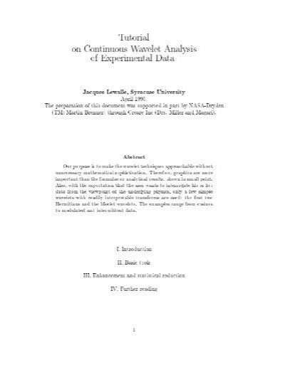 Tutorial On Continuous Wavelet Analysis Of Experimental Data