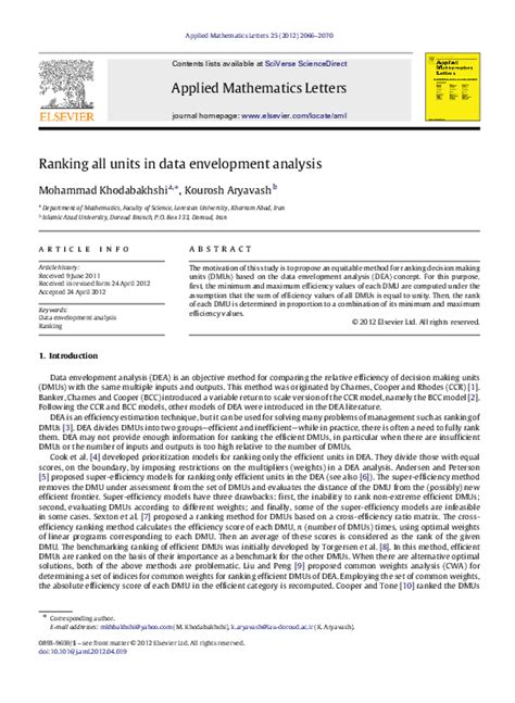 Pdf Ranking All Units In Data Envelopment Analysis