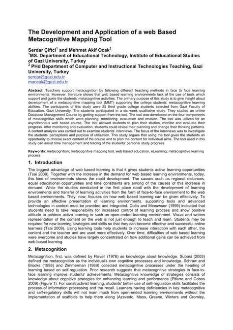 Pdf The Development And Application Of A Web Based Metacognitive Mapping Tool
