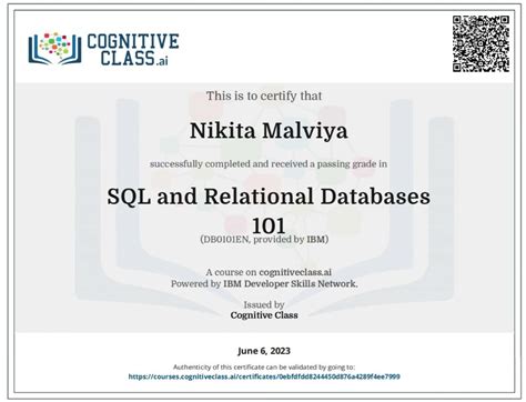 nikita malviya on linkedin certification in sql and relational database