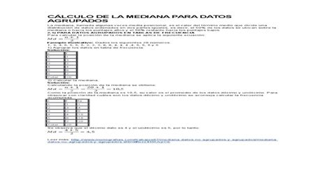 Cálculo De La Mediana Para Datos Agrupados Pdf Document