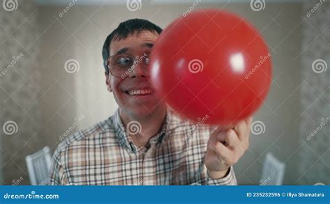 Cheerful Nerd With A Red Balloon Stock Footage Video Of Ball T
