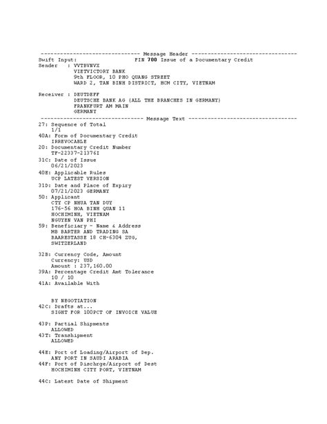 Issue Lc Mt700 20221203090439 Message Header Swift Input Fin 700 Issue Of A Documentary