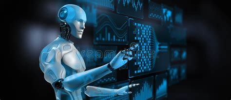 Ai Robot With Big Data Analytics Dashboard For Business And Technology Concept 3d Render Stock