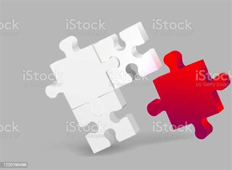 회색 배경에 3d 벡터 퍼즐 빨간색과 흰색 조각그림 맞추기에 대한 스톡 벡터 아트 및 기타 이미지 조각그림 맞추기 연결