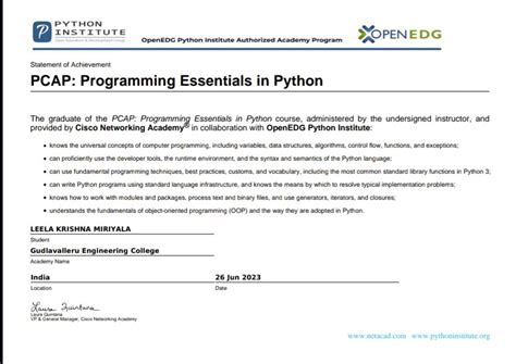 Earned Cisco Python Certification Leela Krishna Posted On The Topic Linkedin