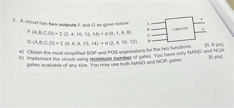 Solved 2 A Circuit Has Two Outputs F And G As Given Below