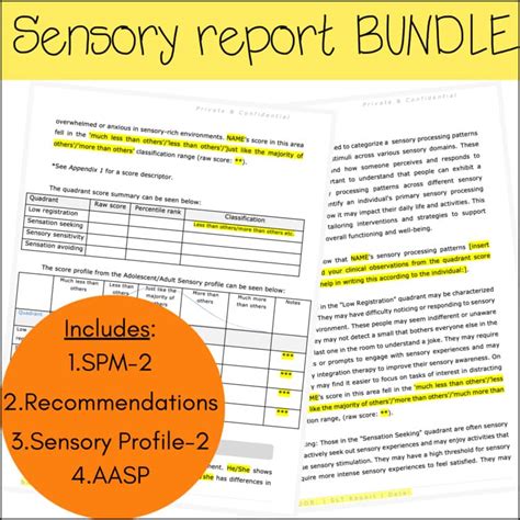 Ot Sensory Profile Bundle Report Templates Spm Occupational Therapy