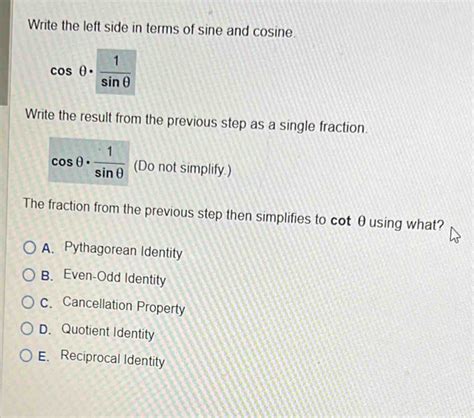 Solved Write The Left Side In Terms Of Sine And Cosine Write The Result From The Previous Step