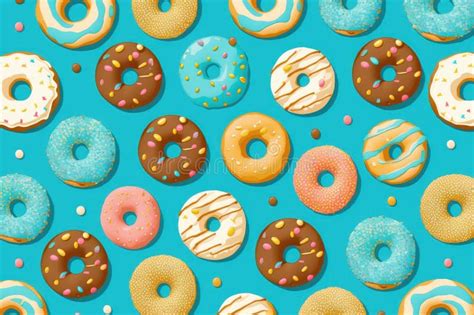 On The Blue Donuts Pattern Beautiful Illustration Picture Stock