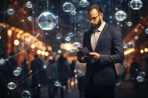 Premium Ai Image Digital Networking Businessman Engaged In Technology